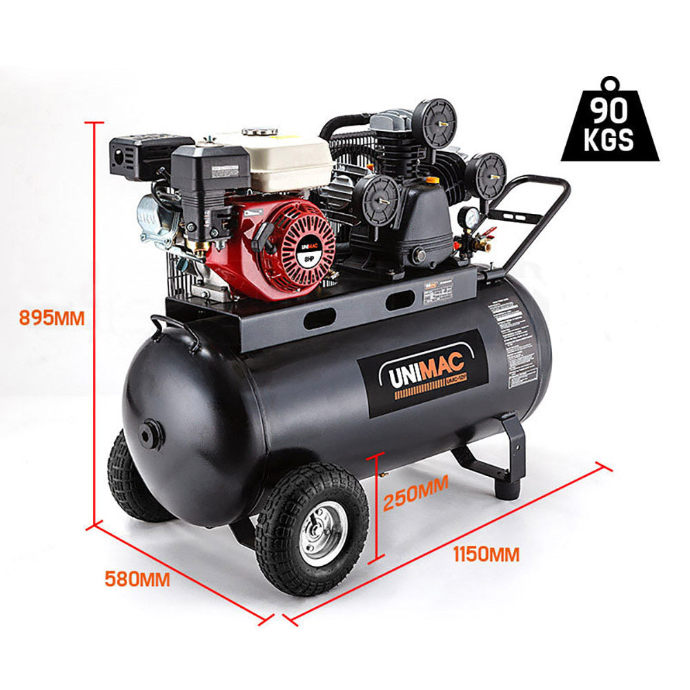 Unimac 8Hp Air Compressor 115Psi 120L Petrol Powered Conditioning Air ...
